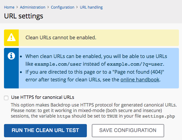 URL Handling: Clean URLs cannot be enabled. · Issue #2488 · backdrop ...