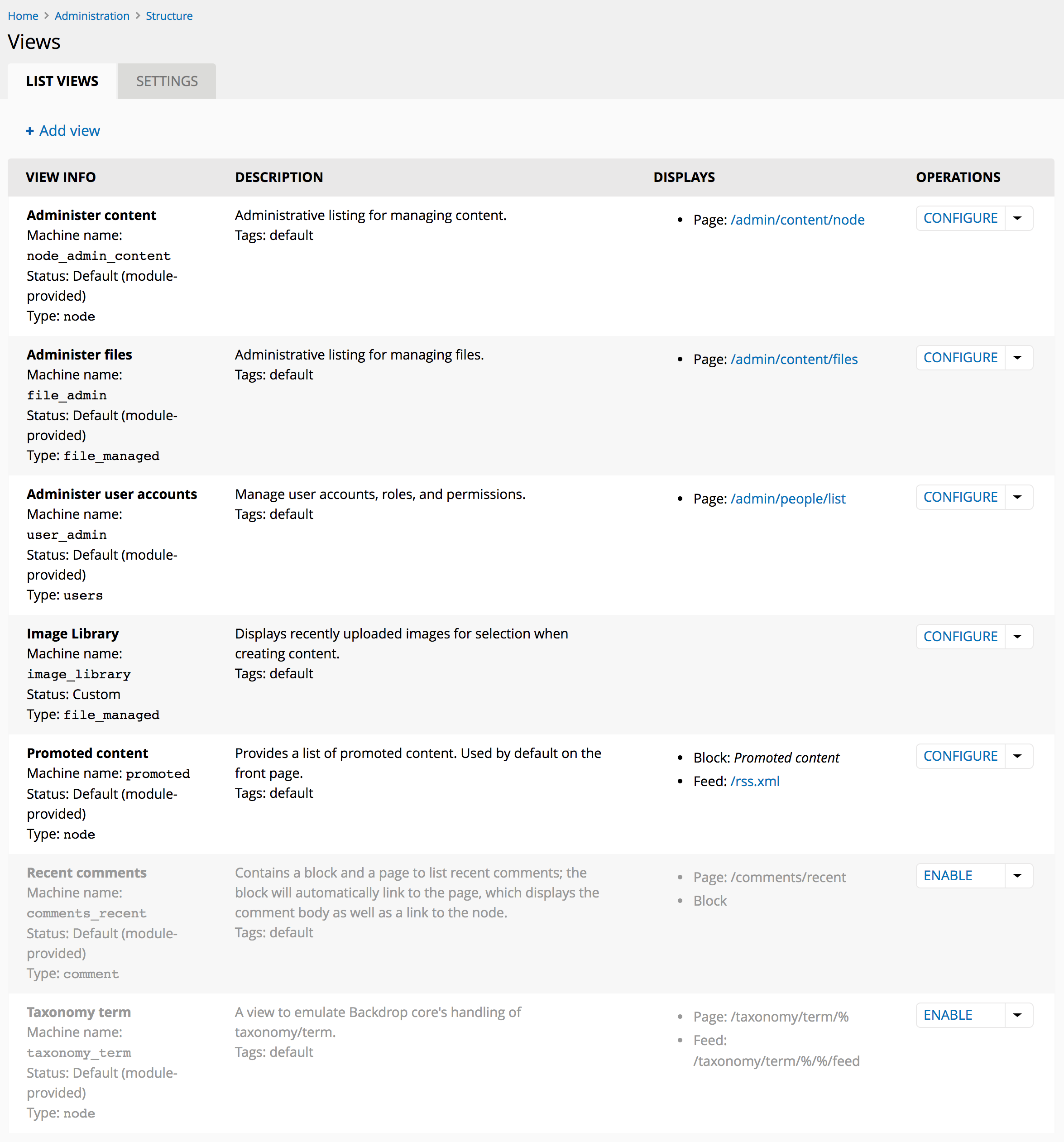 [D8 feature parity] Views: add machine name and show all displays in the views listing. · Issue ...