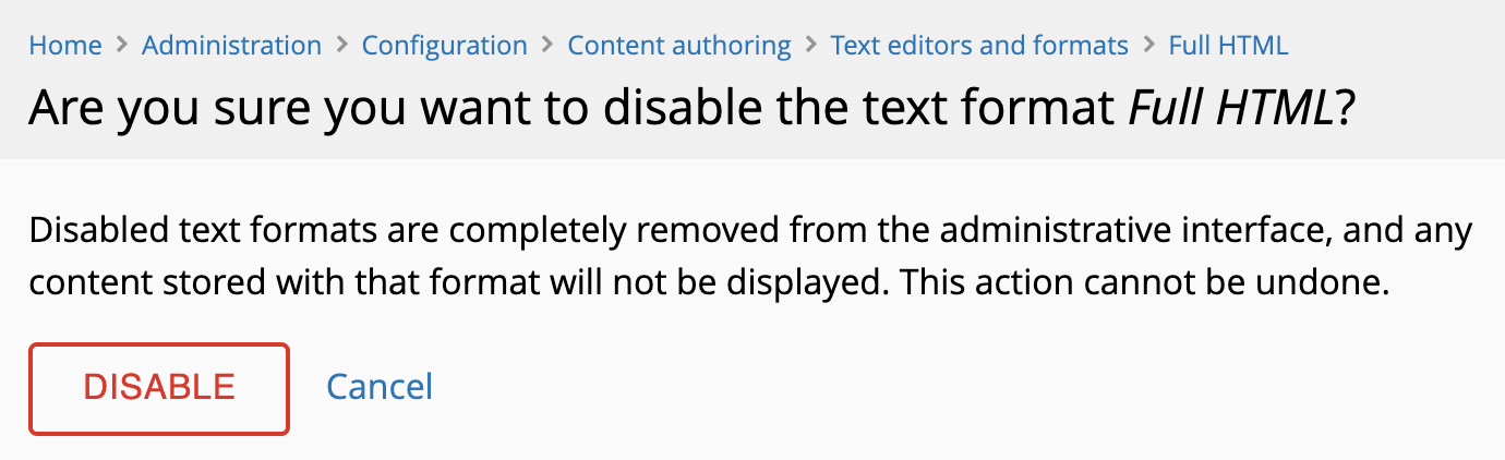 [UX] Text formats: provide a way to re-enable disabled formats via the ...