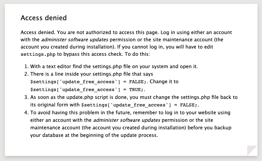 [UX] Revamp the text of the "Access denied" message on update.php ...