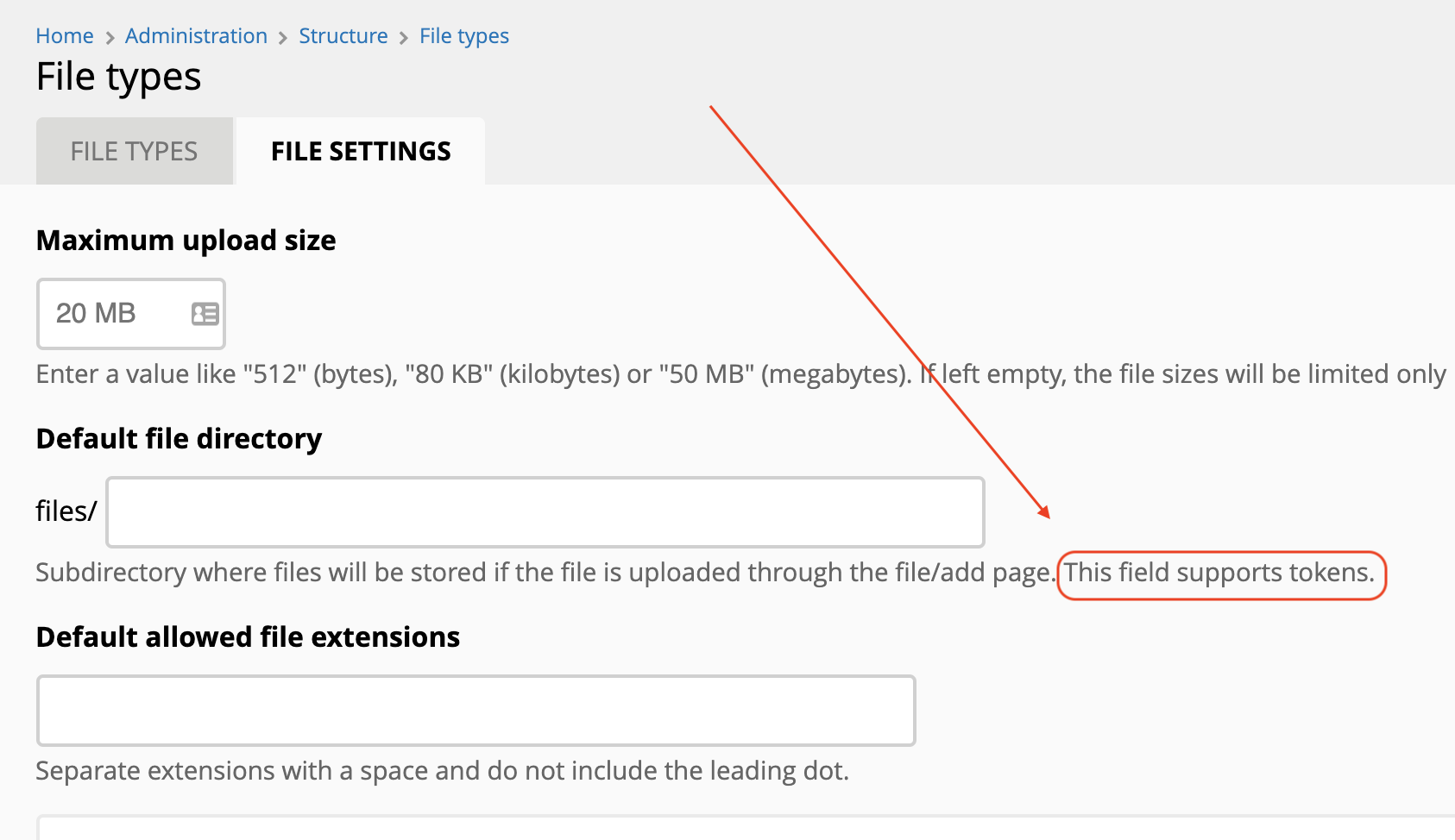 Add support for tokens in the file field names and paths (File Field Paths module in core ...