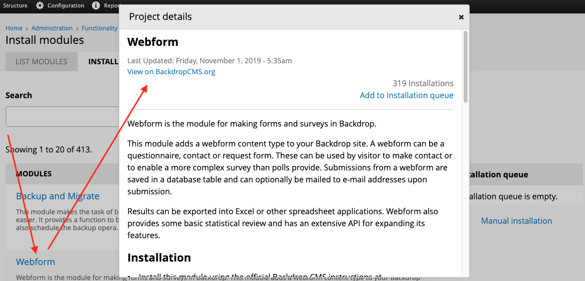 Request to add a link to project pages for modules on Functionality ...