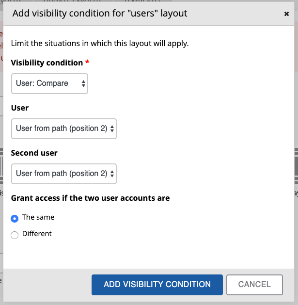 [UX][D7] Add a 'User account: compare' visibility rule · Issue #4029 ...