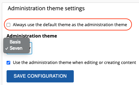[UX][DX] Remove the option for configuring the admin theme to always be ...