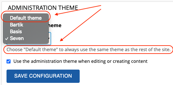 [UX][DX] Remove the option for configuring the admin theme to always be ...
