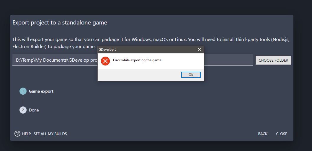 B99 Error: "Can't Properly Export the Game" - Majority of Automated and Local Export types not ...