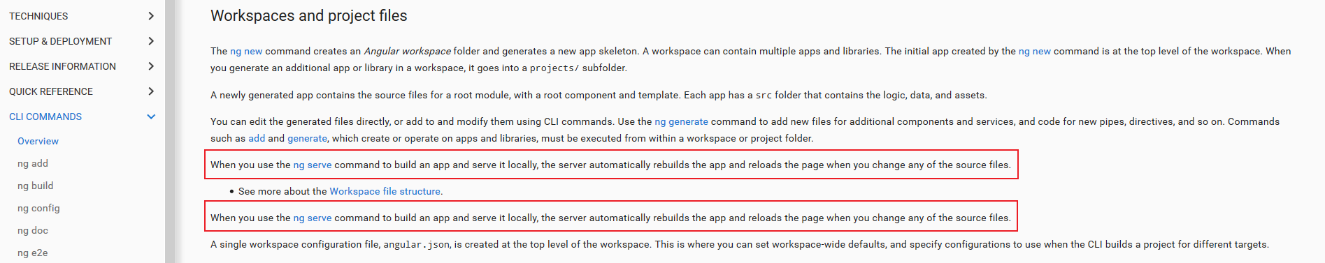 bug(docs-infra): duplicated line (short description of ng serve) at CLI commands overview ...