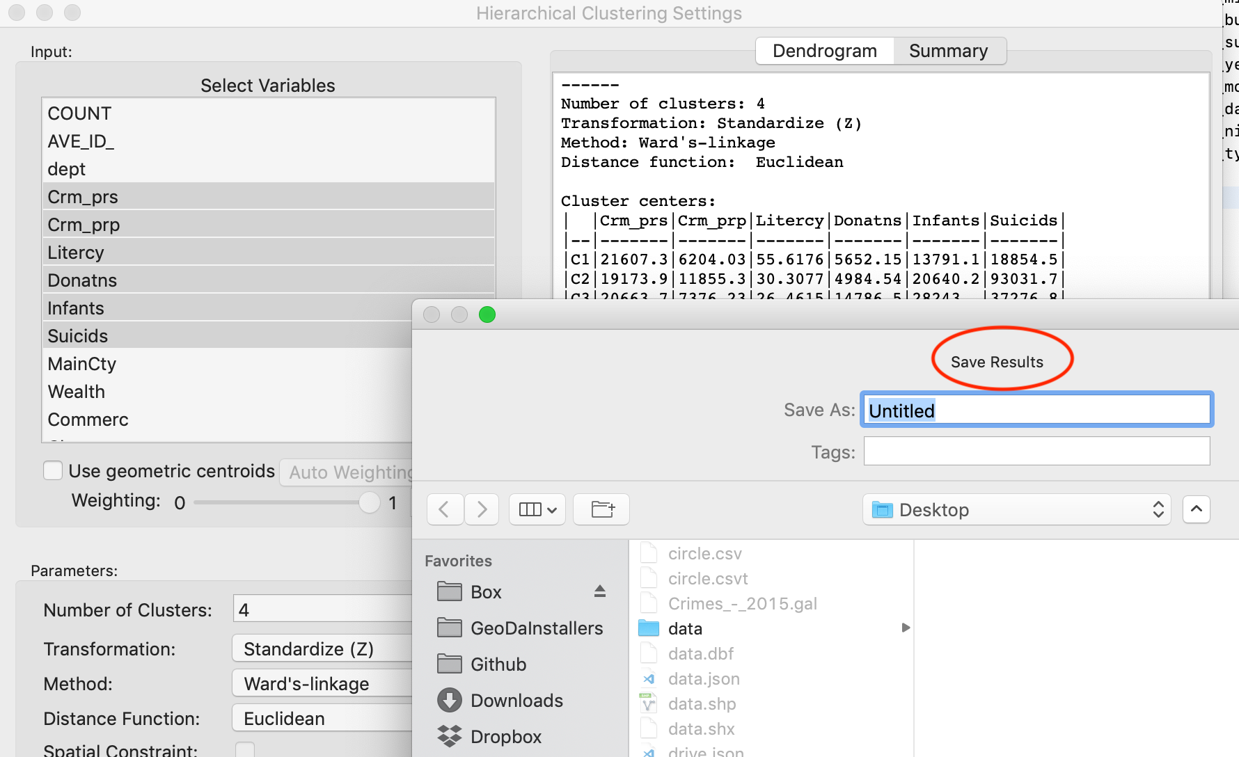 hierarchical clusters - save result issues (2) · Issue #1741 · GeoDaCenter/geoda · GitHub
