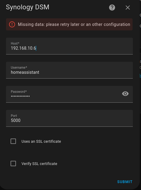 Synology DSM integration fails to setup · Issue #92630 · home-assistant/core · GitHub