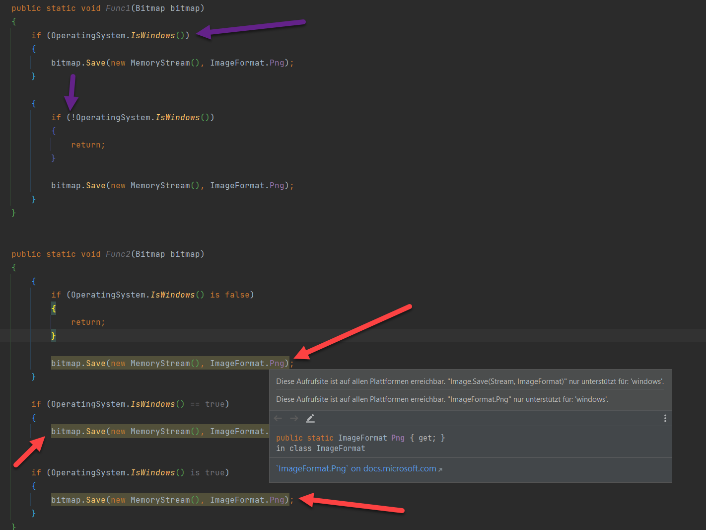 Wrong CA1416 warning for If when use == or is · Issue #5771 · dotnet/roslyn-analyzers · GitHub