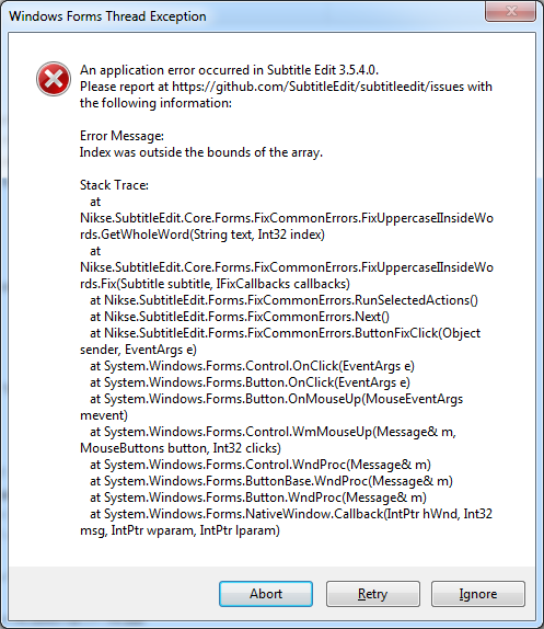 Exception When Fixing Common Errors In 354 · Issue 2659 · Subtitleeditsubtitleedit · Github 