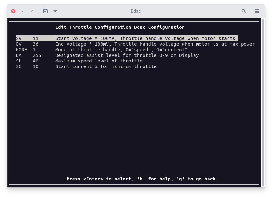 GitHub - horga83/bdac: Python3 ncurses Bafang BBS02 and BBSHD configuration software, Linux based