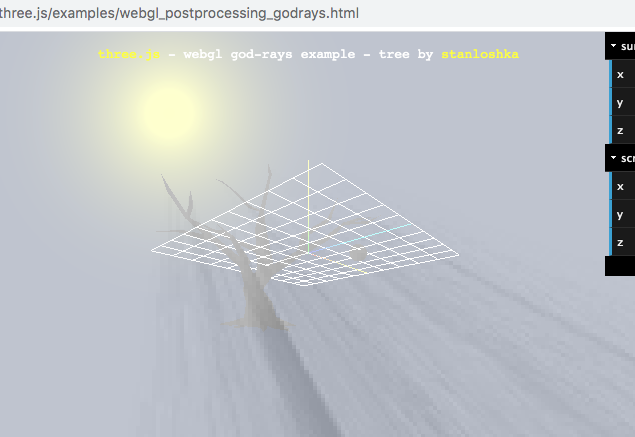 webgl_postprocessing_godrays example - "sun" jumps & flips "downwards"! · Issue #18446 · mrdoob ...