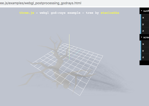 webgl_postprocessing_godrays example - "sun" jumps & flips "downwards"! · Issue #18446 · mrdoob ...