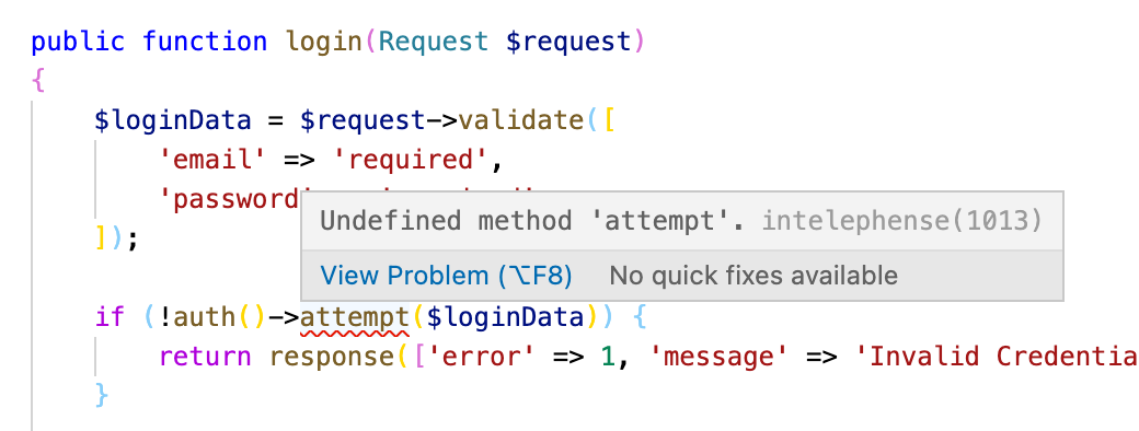Fix undefined types for Laravel's own types · Issue #1932 · bmewburn/vscode-intelephense · GitHub