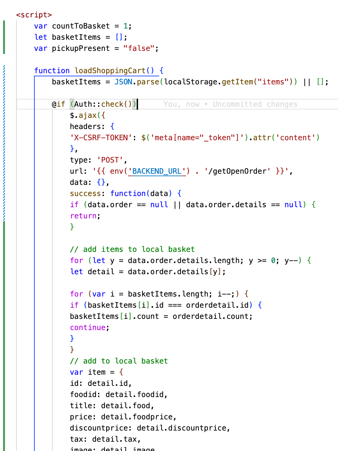 Wrong formatting of Inline JavaScript within blade directives => intentions will be lost · Issue ...