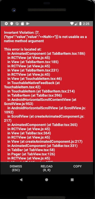 "Invariant Vilation:[8, { "type":"value","value": }] is not usables as a native method argument ...