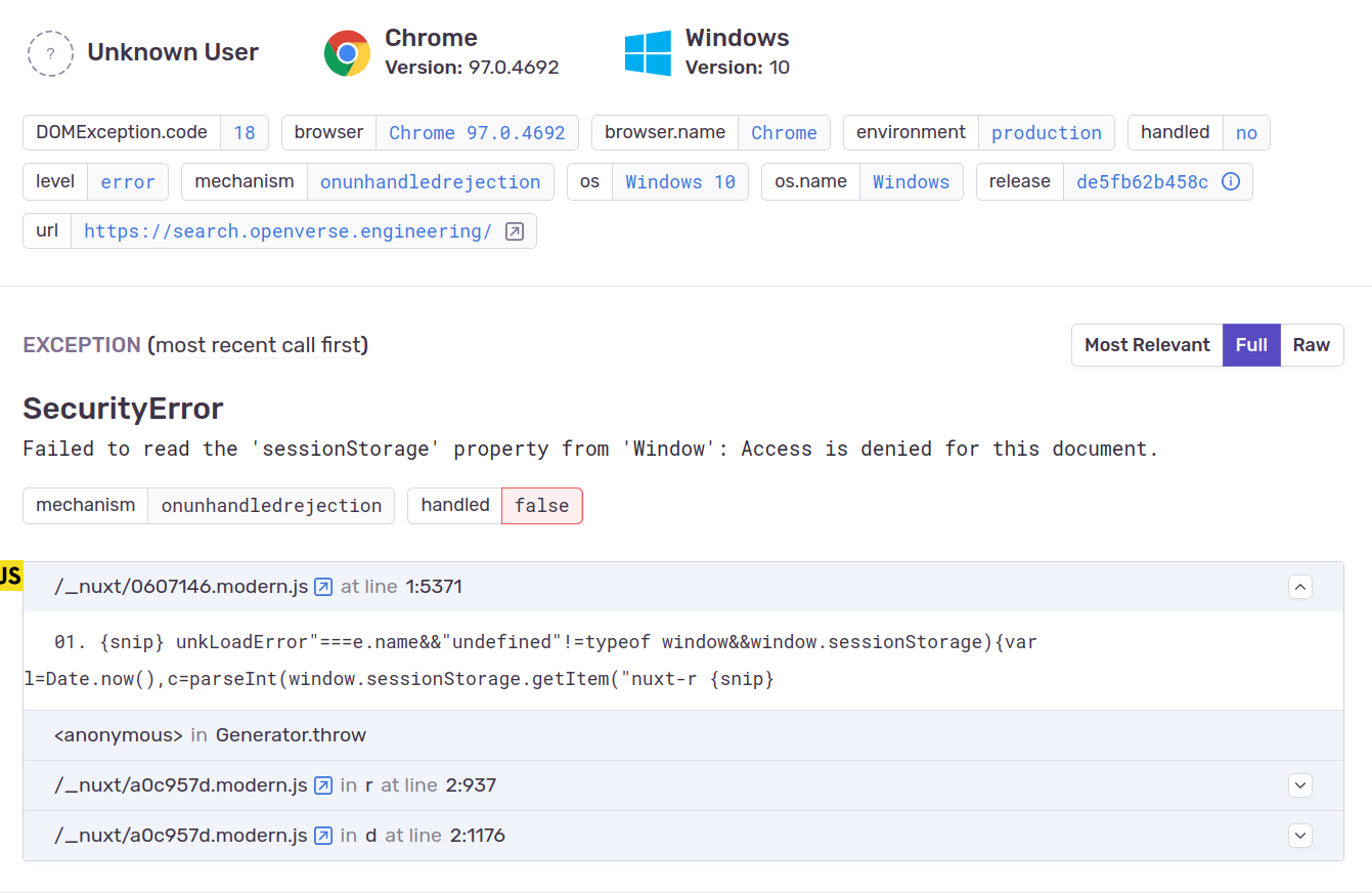 Unguarded `window.sessionStorage` throws under certain Chromium ...