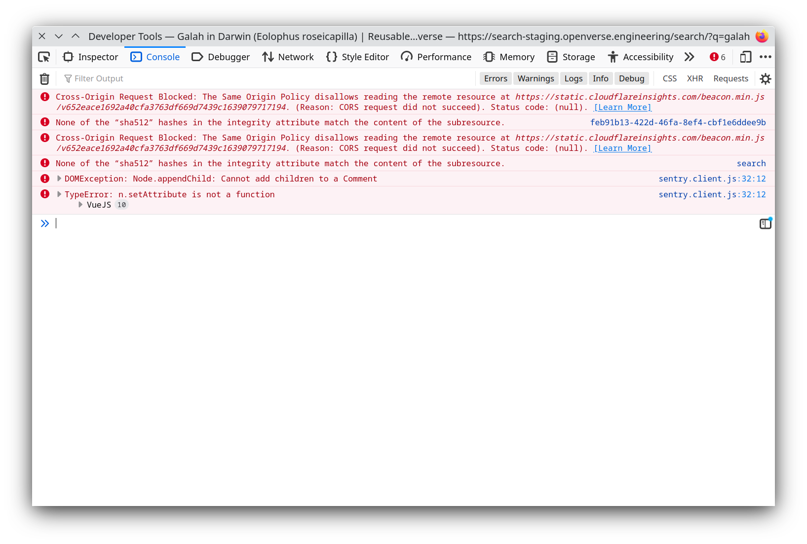 Using browser back button from SSR'd single result back to the search results results in empty ...
