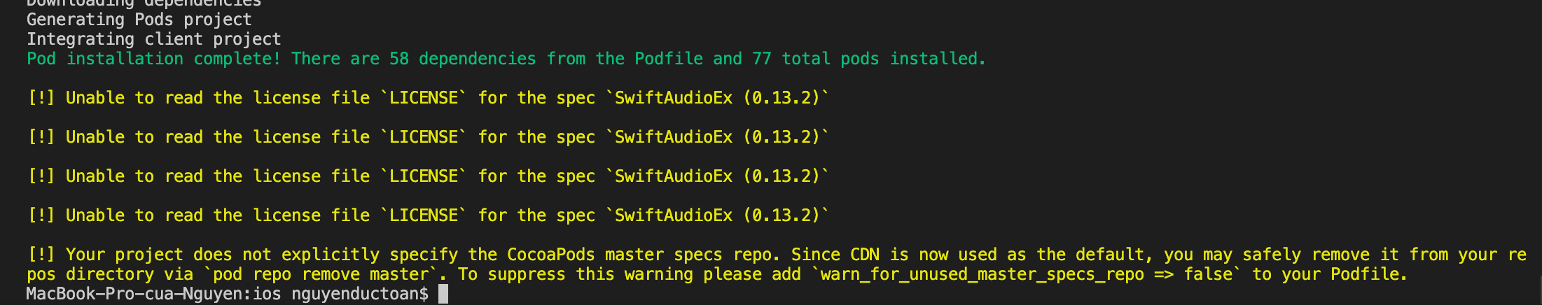 Unable to read the license file `LICENSE` for the spec `SwiftAudioEx (0.13.2)-IOS · Issue #1303 ...