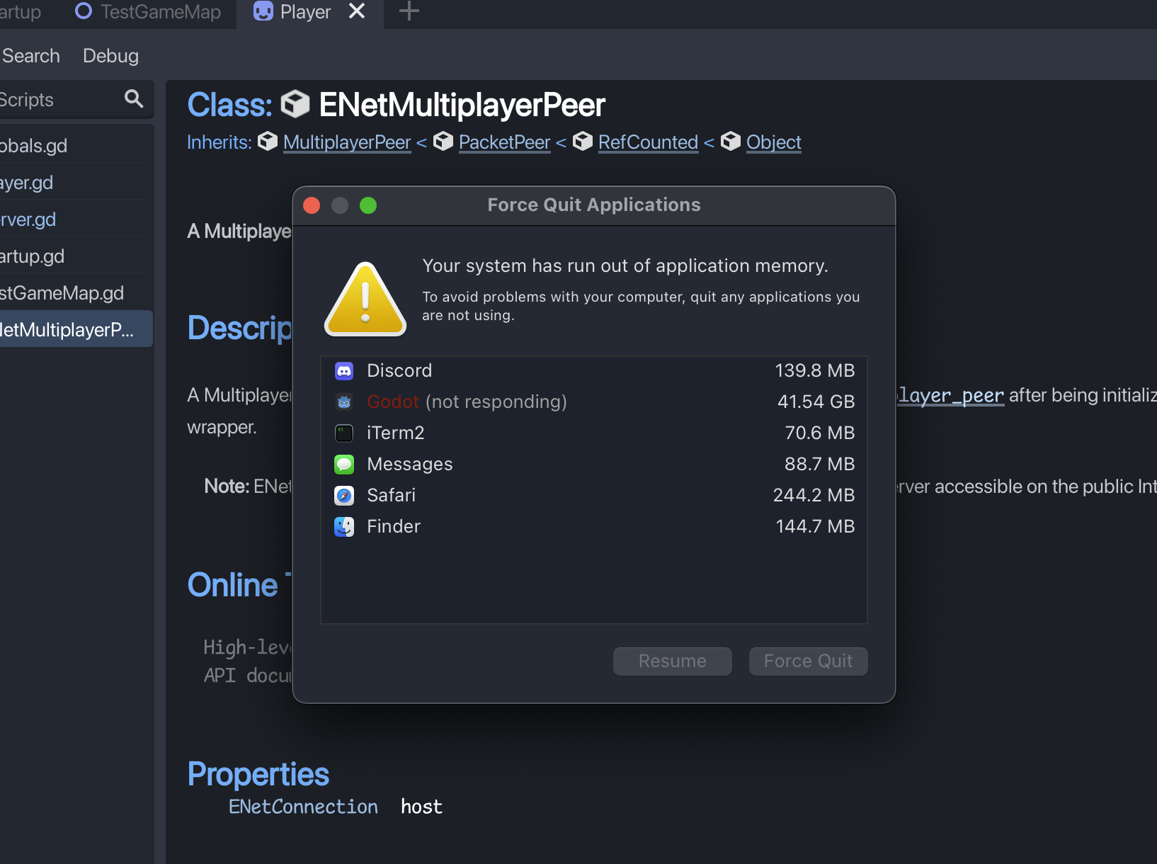 Godot "go to documentation" eats 100% ram and dies · Issue #72392 · godotengine/godot · GitHub