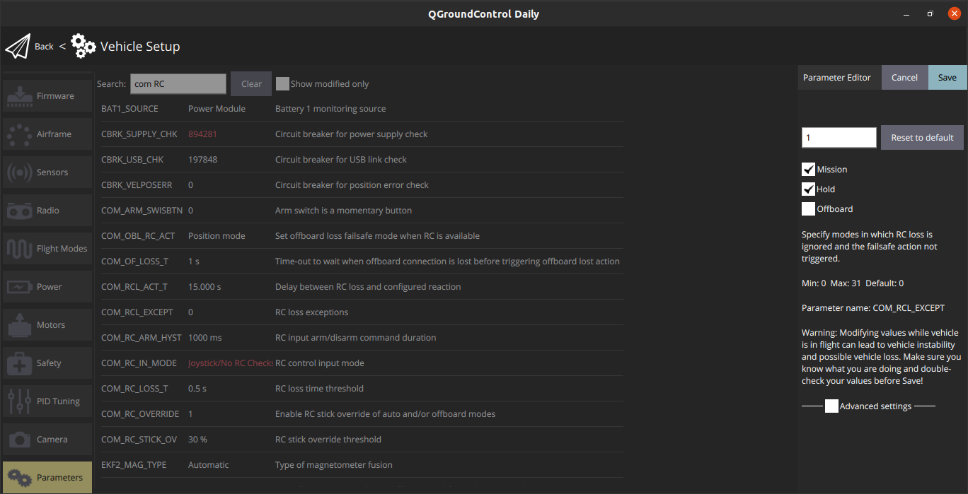 Checkboxes of COM_RCL_EXCEPT in QGC daily build gives wrong value · Issue #9885 · mavlink ...