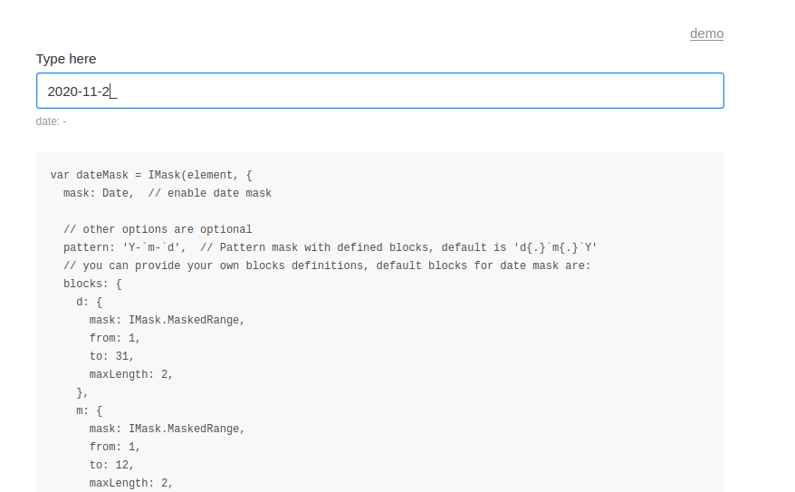 I can't type the last character of the date mask · Issue #306 · uNmAnNeR/imaskjs · GitHub