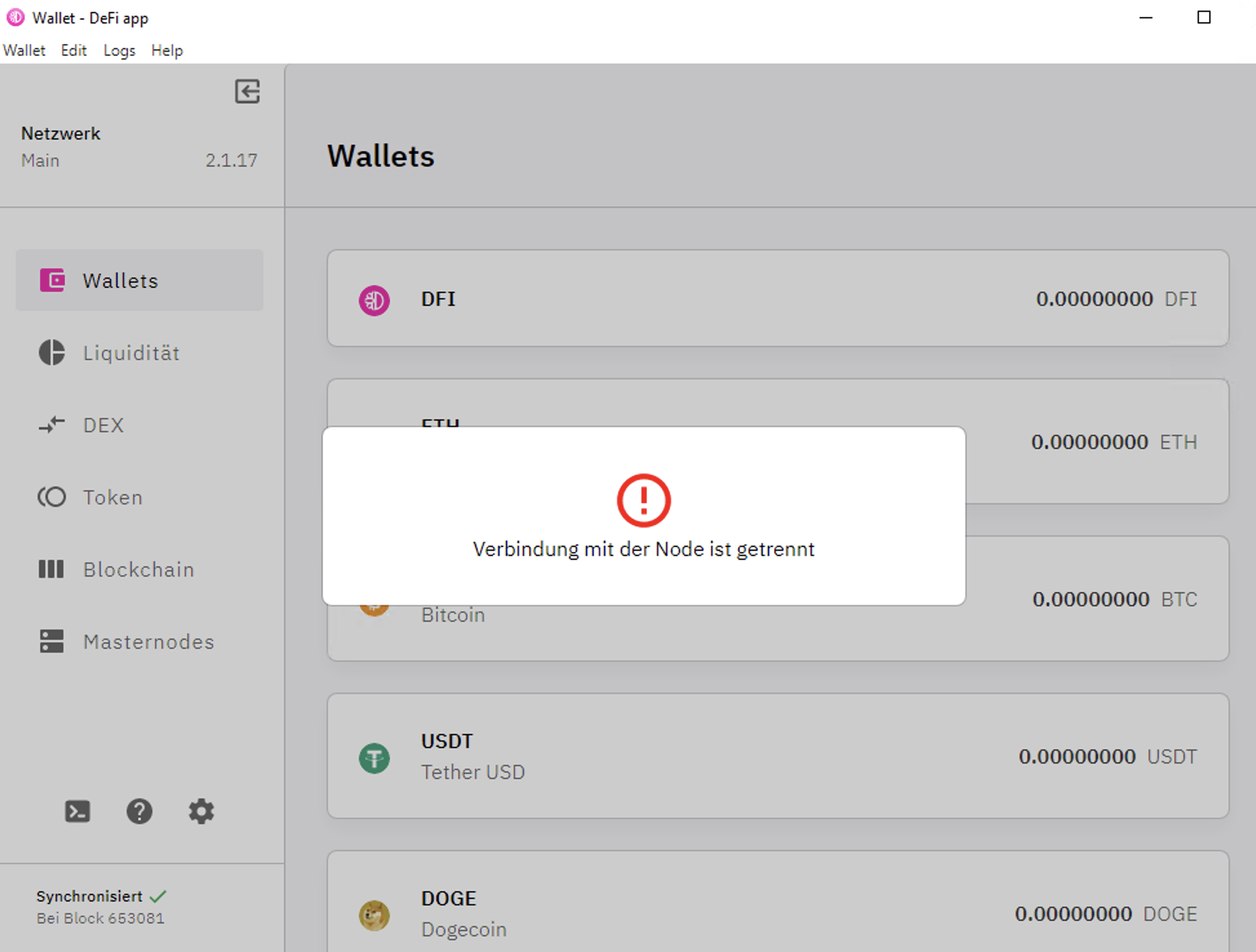 Import backup > Node is disconnected · Issue #515 · DeFiCh/defichain ...