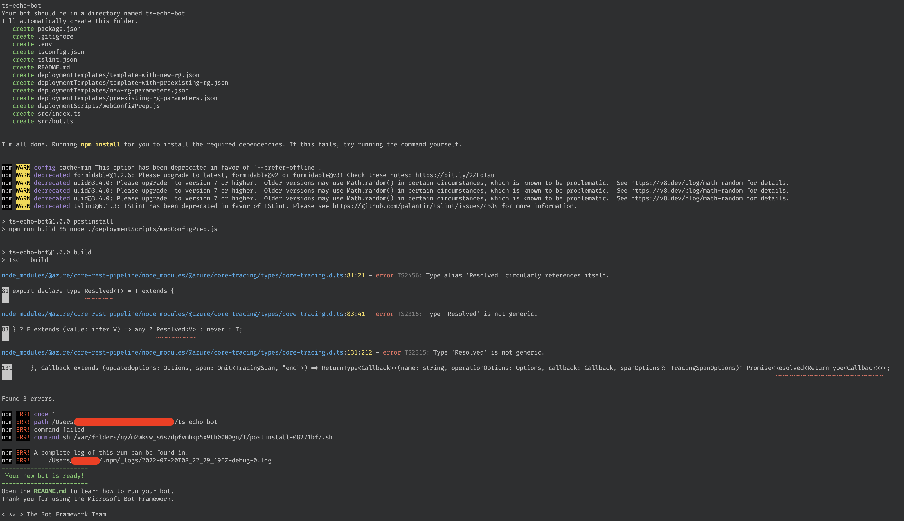 Bot created using TypeScript bot generator doesn't start · Issue #3795 · microsoft/BotBuilder ...