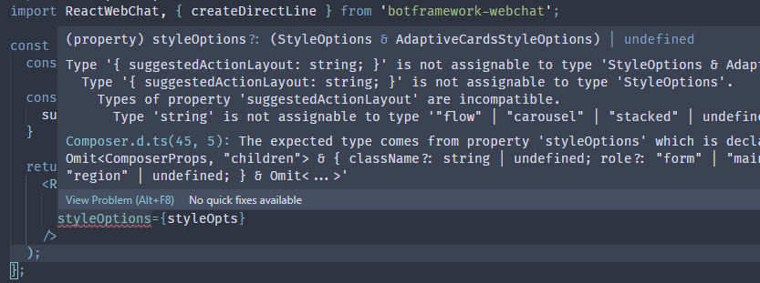 Suggested Action Layout option doesn't work · Issue #4467 · microsoft/BotFramework-WebChat · GitHub