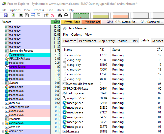 `task Manager` Shows Incorrect Cpu Usage For Wsl1 Processes In `process` Tab And Taskbar Icon
