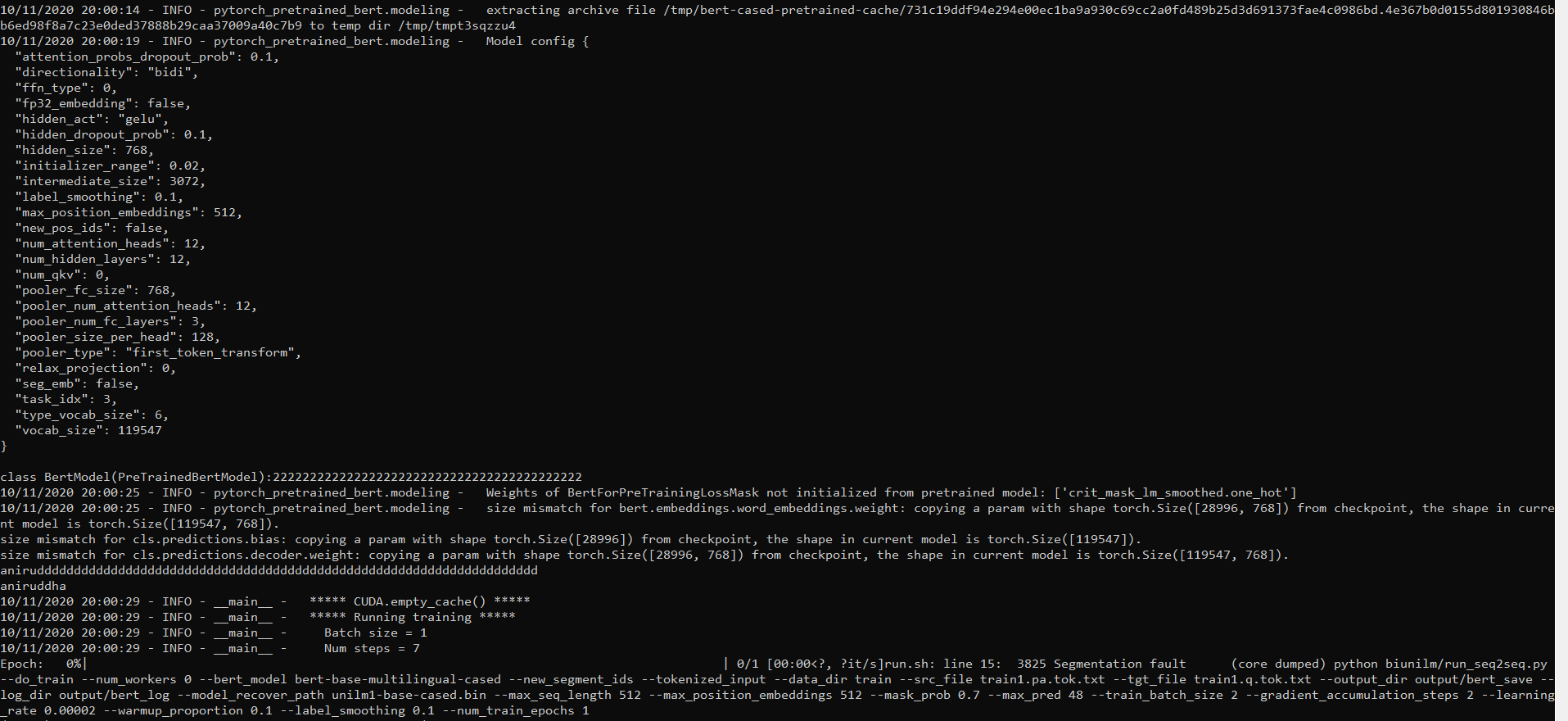 Segmentation fault in uniLM-v1 while fine tuning for question generation · Issue #259 ...