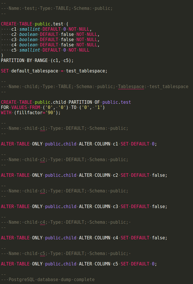 Генерация избыточного кода для дочерней секционированной таблицы · Issue #36 · pgcodekeeper ...