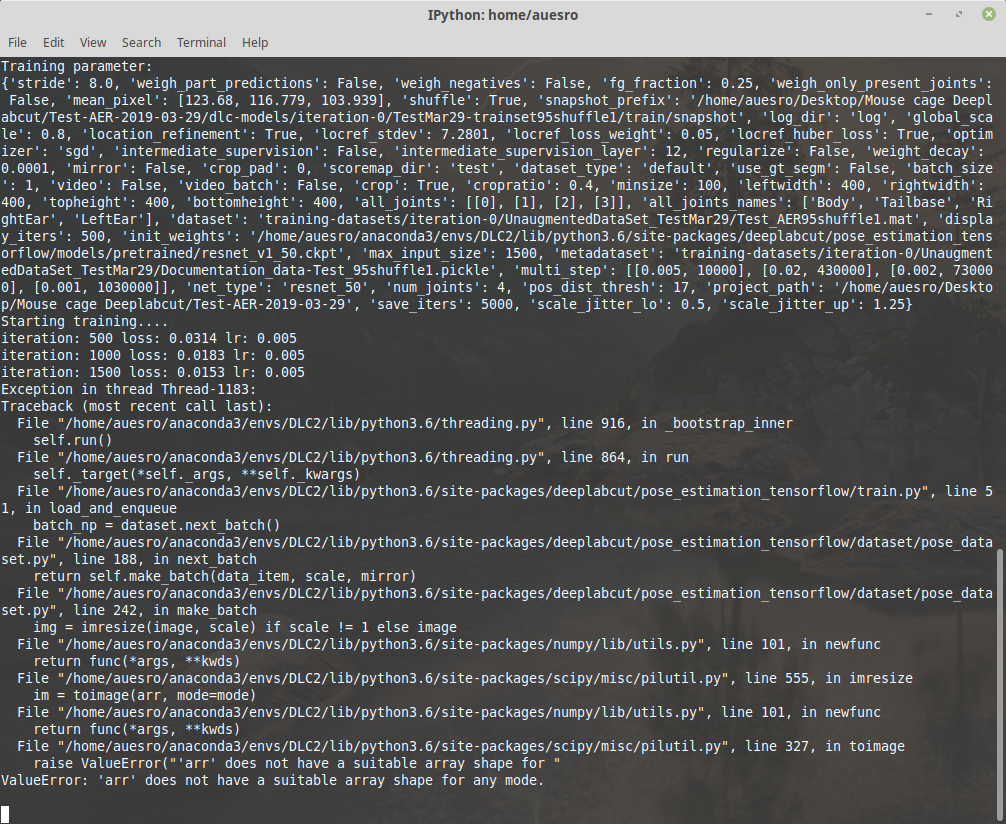 Error training network · Issue #253 · DeepLabCut/DeepLabCut · GitHub