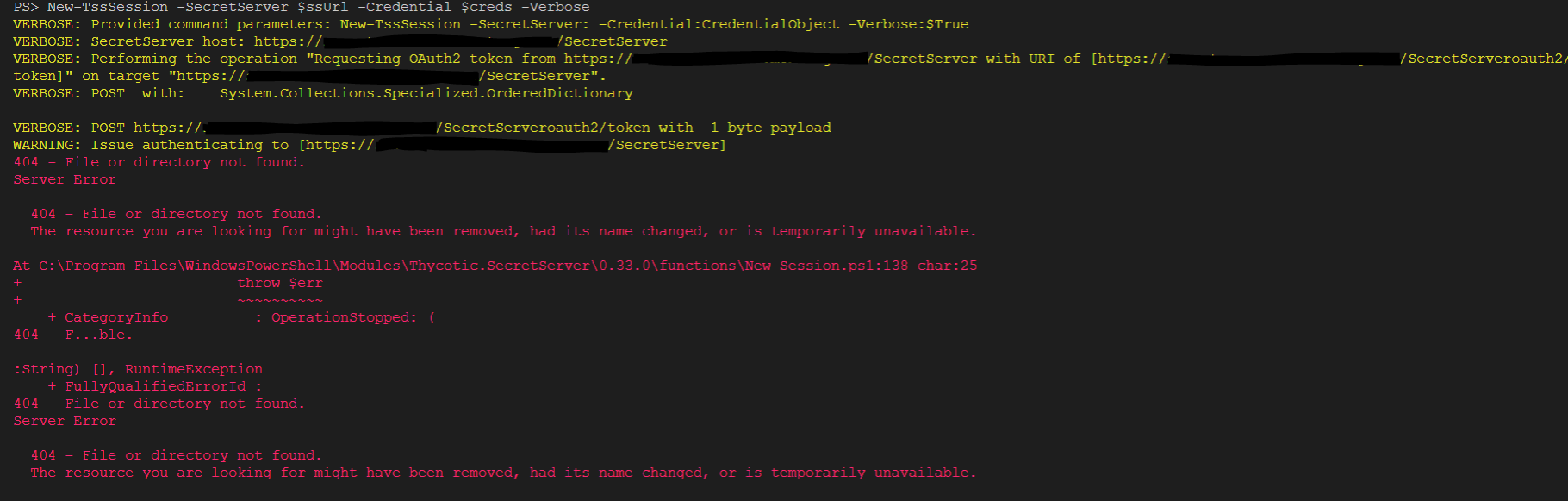 New-TssSession failed to create session on 0.32.0-beta [Bug] · Issue #109 · thycotic-ps/thycotic ...