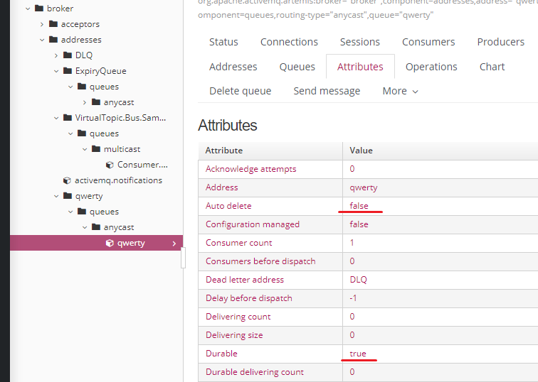 Temporary addresses and queues in Artemis are always created as durable and don't get deleted ...