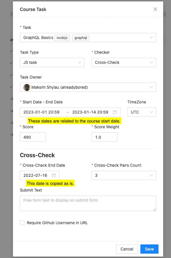 Courses > Copy a course: Cross-check End date is not related to the course start date · Issue ...