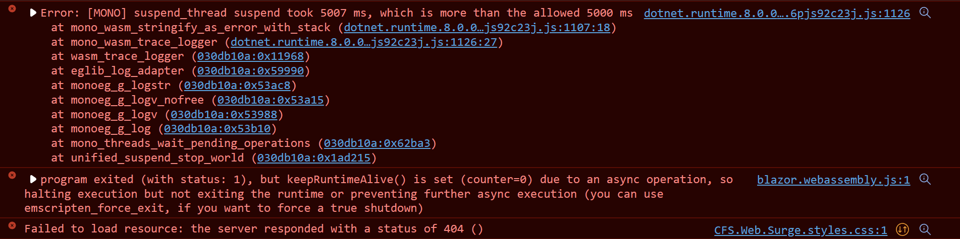 [browser][mt] Running any Thread for longer than 5000 ms crashes runtime (Blazor) · Issue #86903 ...