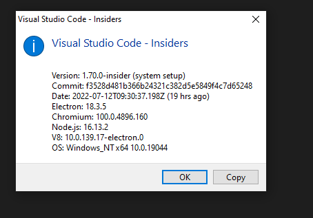 Pop-ups of "About" and "Check for updates" don't match the theme on VS ...