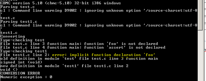 CBMC 5.10 type checking error - implicit function declaration · Issue #4275 · diffblue/cbmc · GitHub