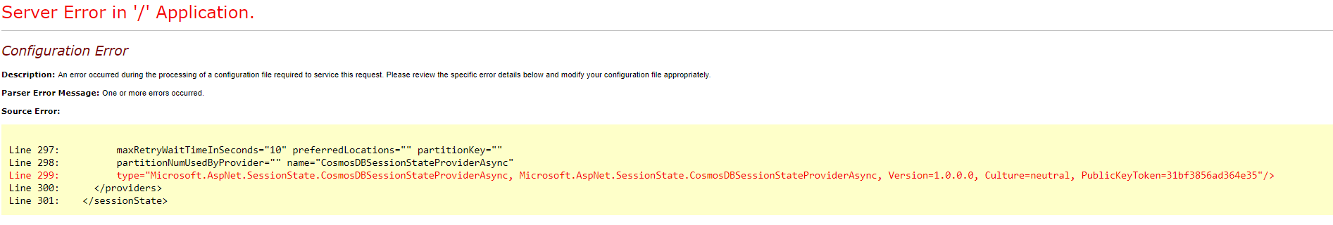 Cosmos Provider Configuration Error On Type · Issue 11 · Aspnet Aspnetsessionstate · Github