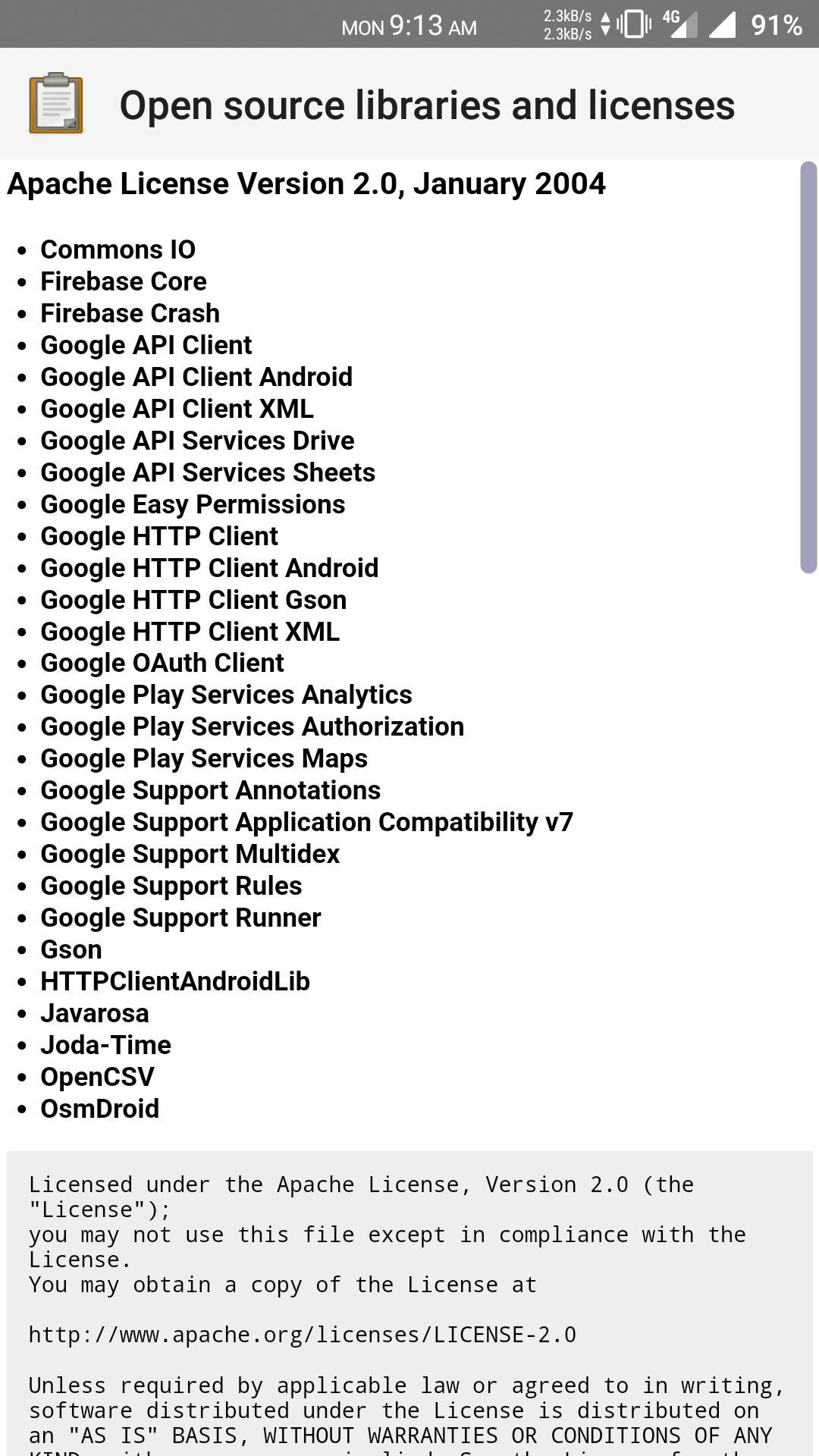 Header on `Open source libraries and licences` view is not always visible on Android 4.1 · Issue ...