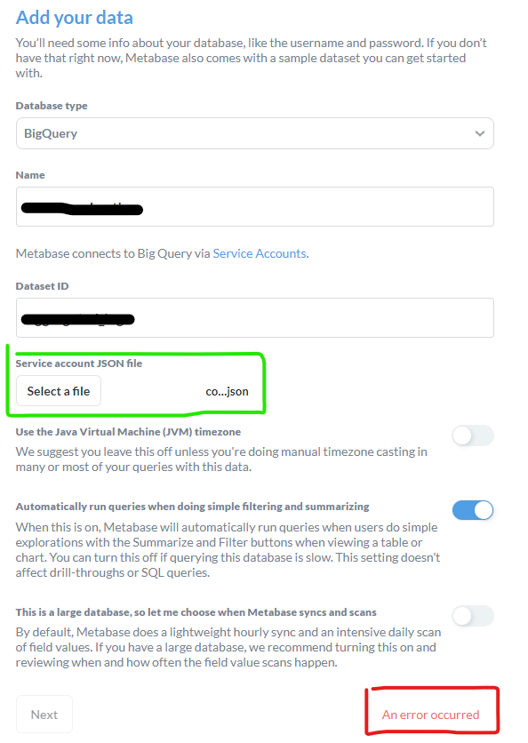 Setup Ui Cant Read Service Account File For Bigquery Failed To Execute Readastext On 