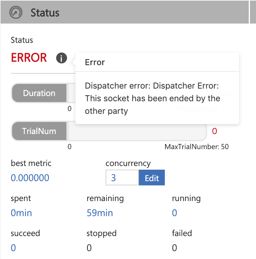 Dispatcher error when utilizing SMAC Tuner · Issue #715 · microsoft/nni · GitHub
