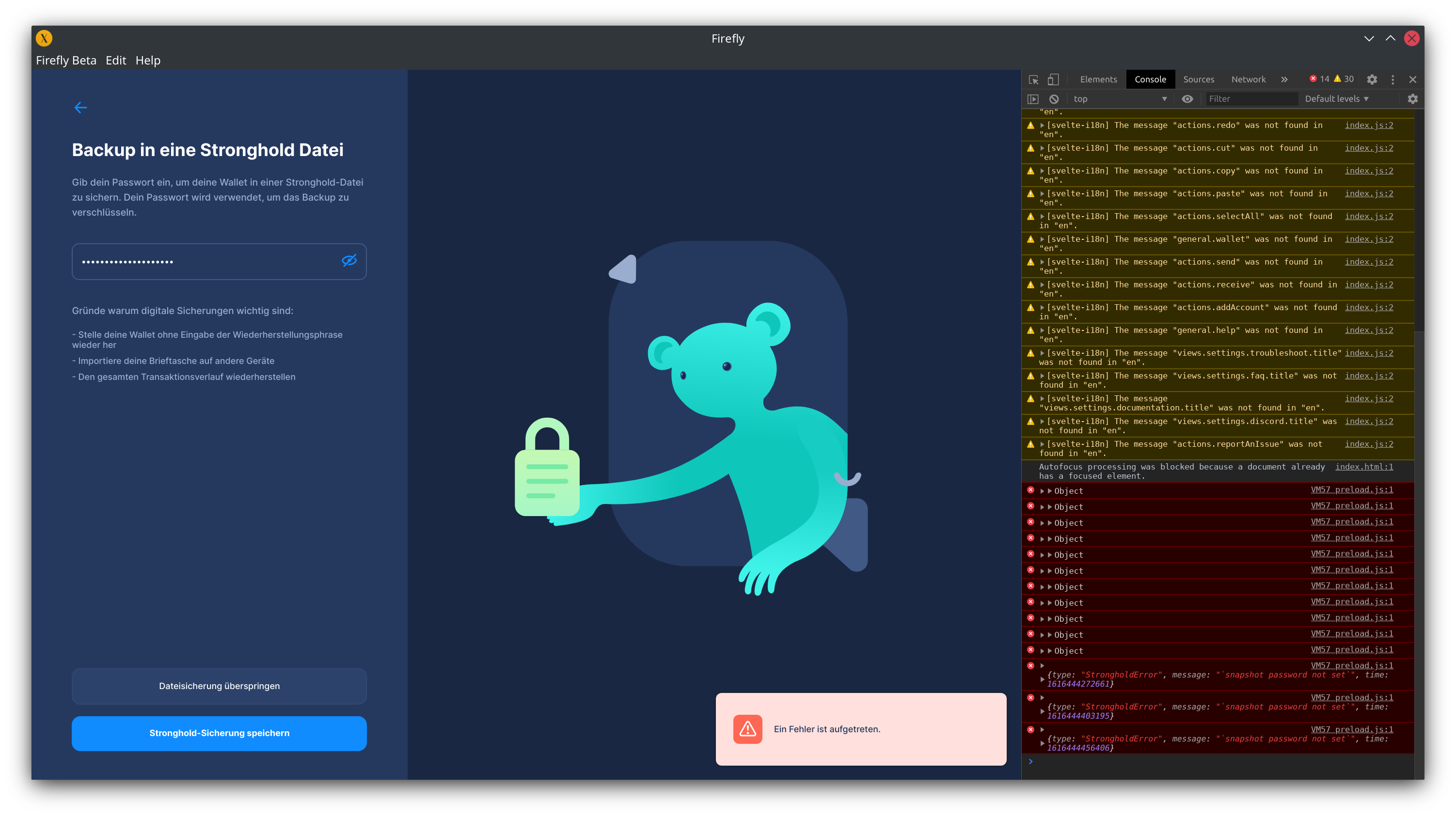 "Snapshot password not set" on Stronghold export in setup · Issue #653 · iotaledger/firefly · GitHub