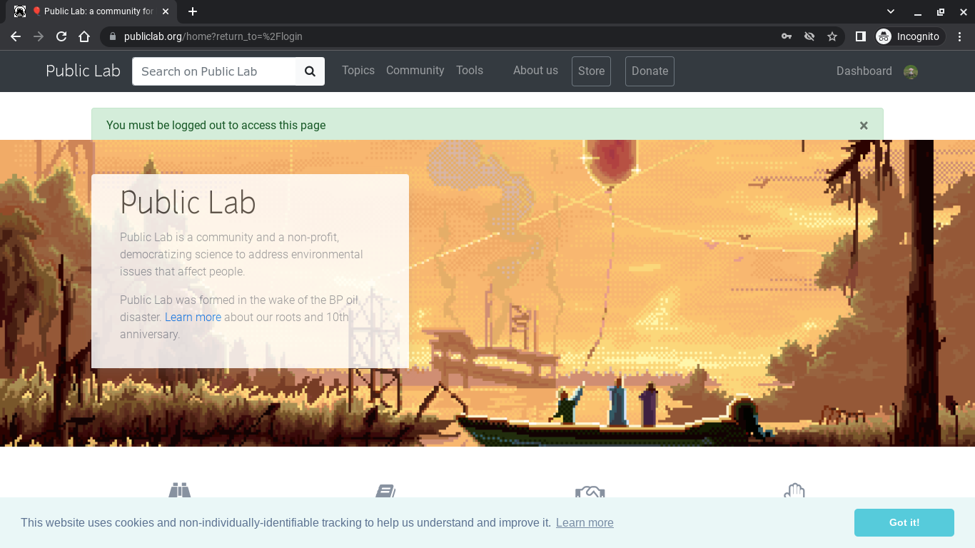Inconsistent log-in experience between browsers · Issue #11099 · publiclab/plots2 · GitHub