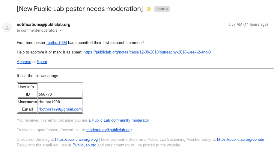 Add comment text to moderator email · Issue #4503 · publiclab/plots2 · GitHub