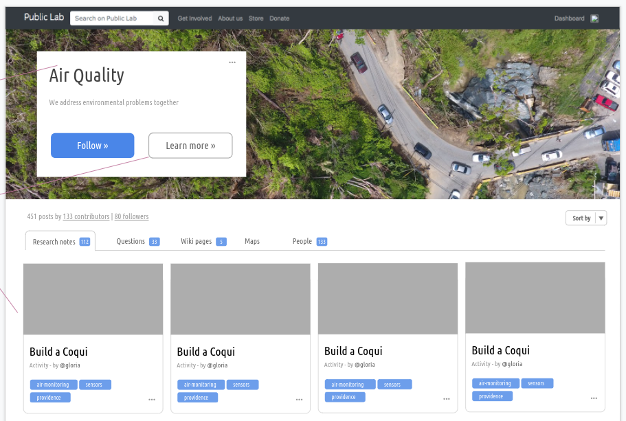 UI discussion of individual tag page content · Issue #6307 · publiclab/plots2 · GitHub