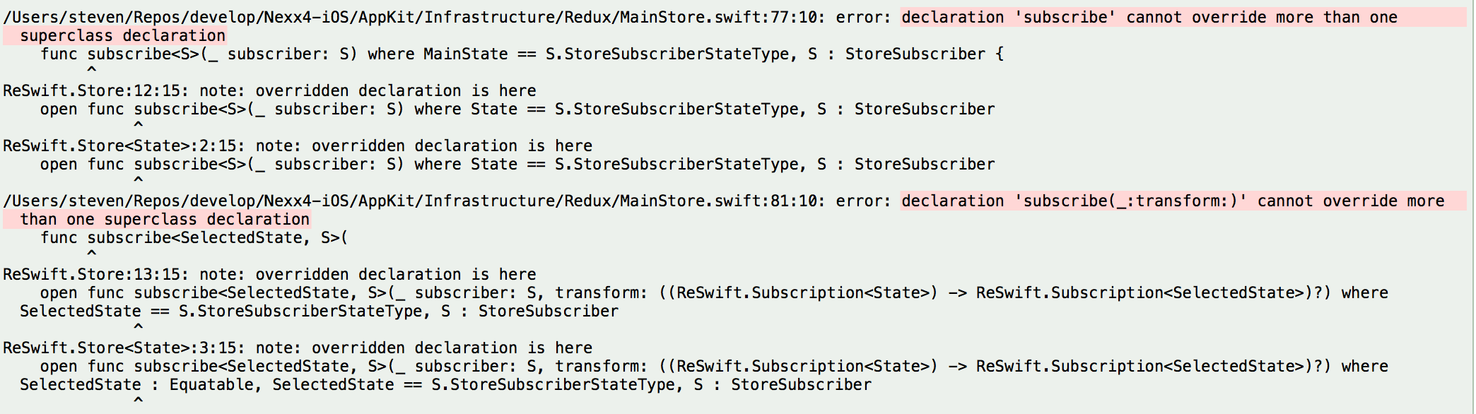 Trying To Override Subscribe Method Cannot Override More Than One Superclass Declaration