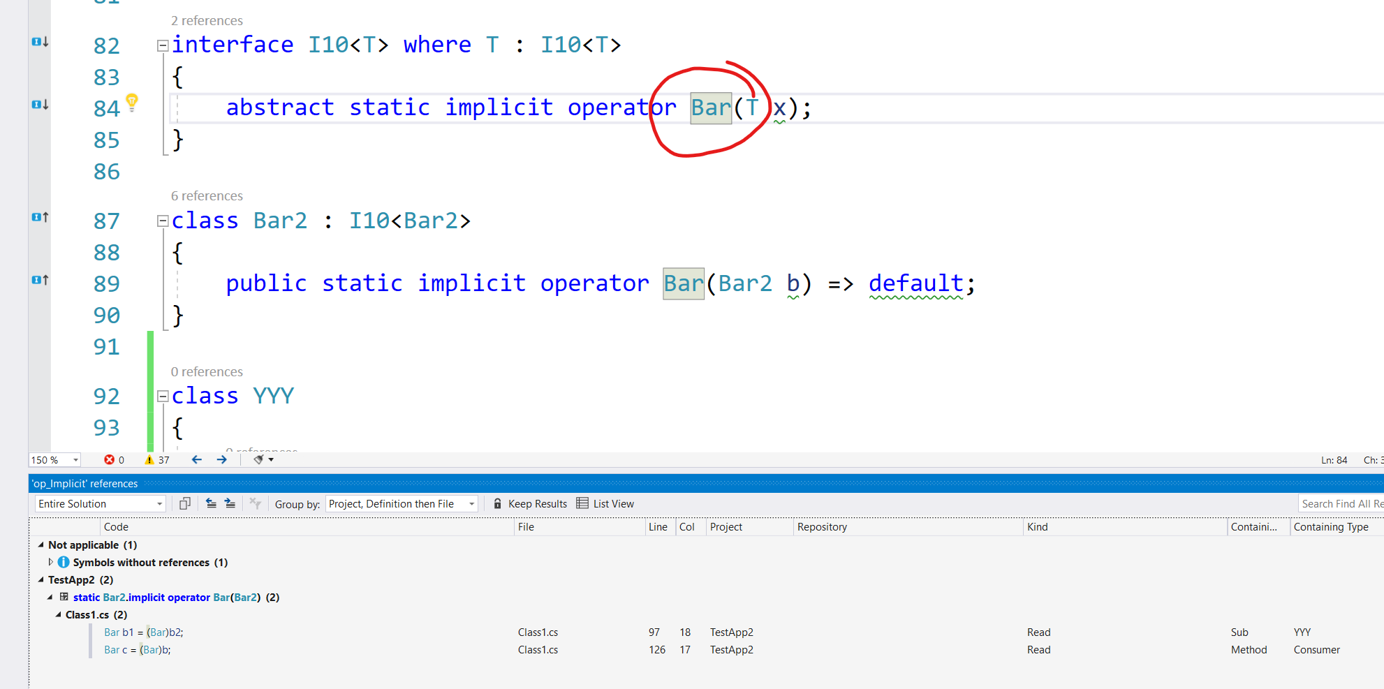 "Find All References" doesn't work on explicit implementation of conversion operator. · Issue ...